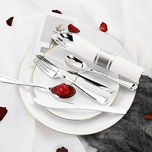 60 Pack Silver Plastic Silverware,Pre Rolled Silverware,Premium ...