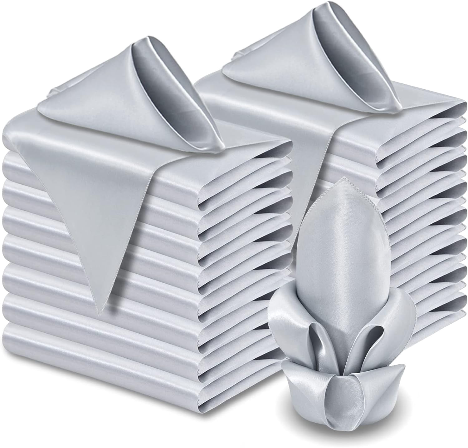 60 Pack Silver Satin Napkins, 17 x 17 Inch Square Cloth Napkins for ...