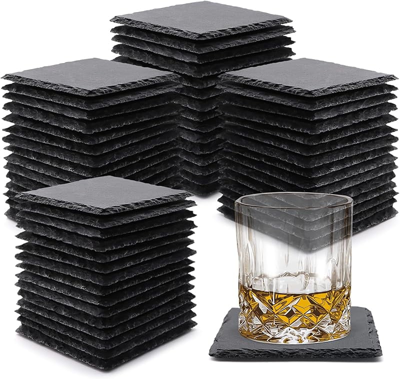 60 Pack Slate Drink Coasters, VIBRATITE 4 Inch Black Slate Stone ...