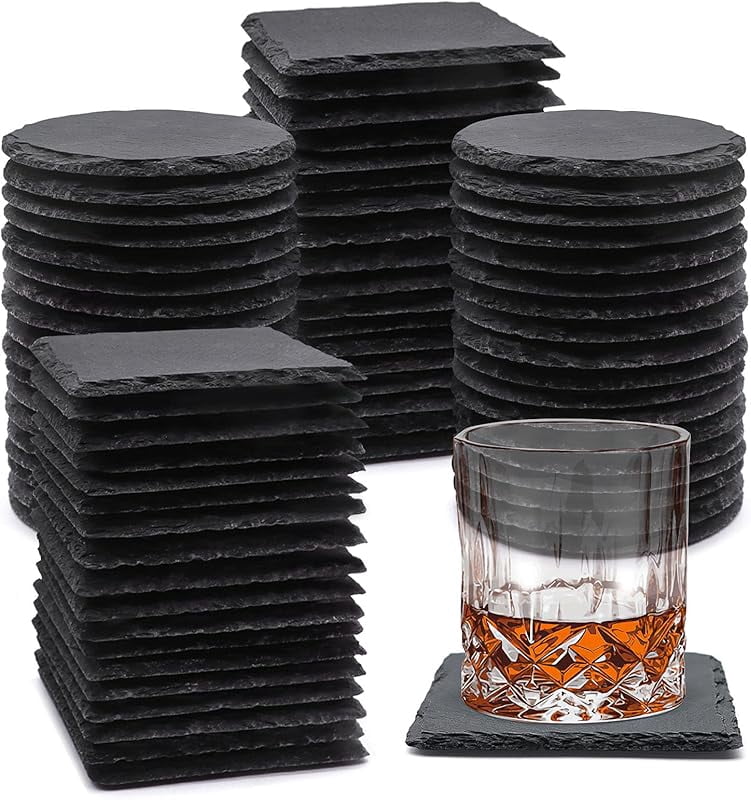 60 Pack Slate Drink Coasters, VIBRATITE 4 Inch Black Slate Stone ...