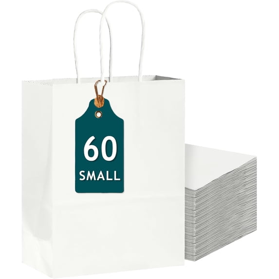 60-Pack Small Size Gift Paper Bags with Handles Bulk 8.3"x6"x3.16 ...