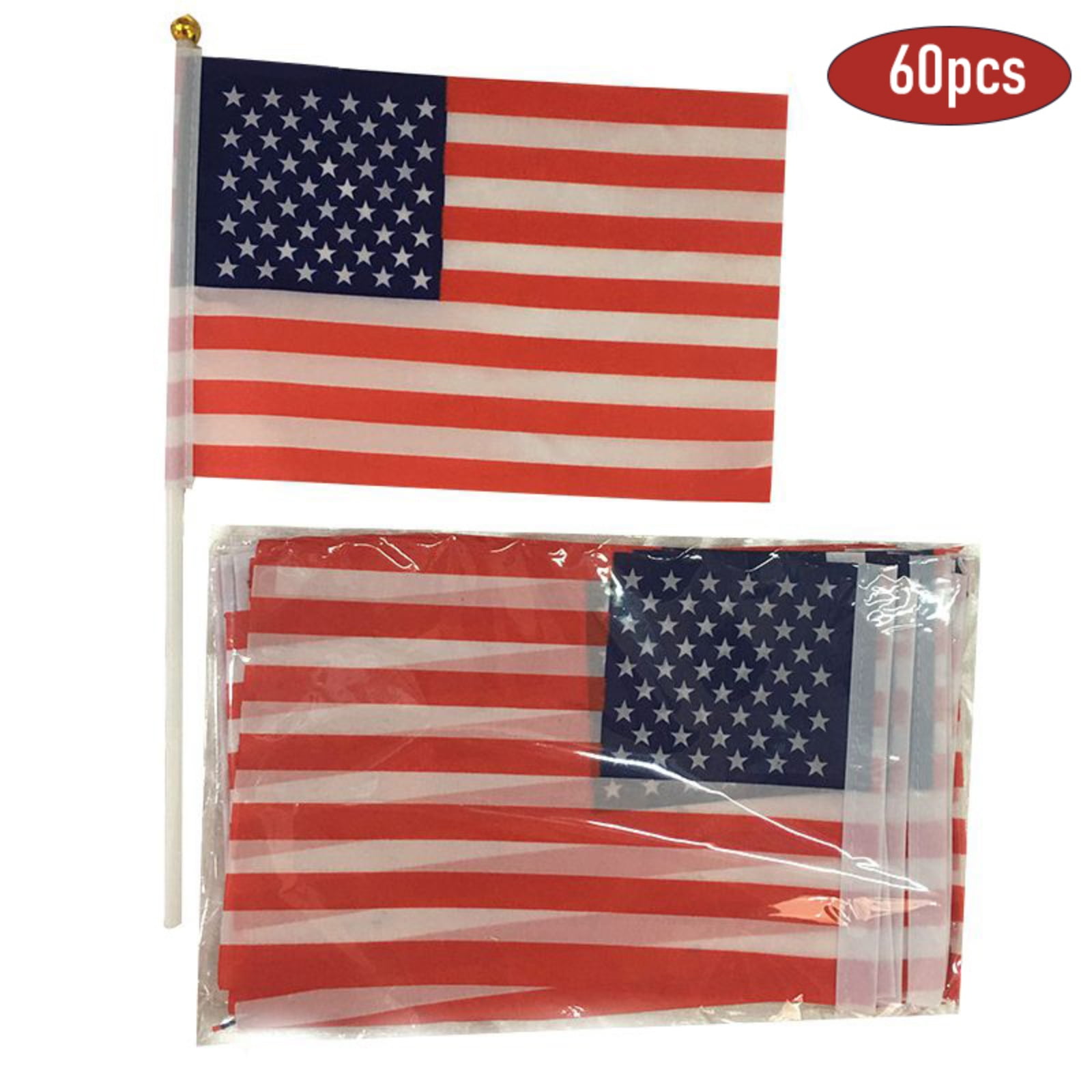 60 Pack USA US Hand Held Mini Stick Flags, American Small Miniature ...