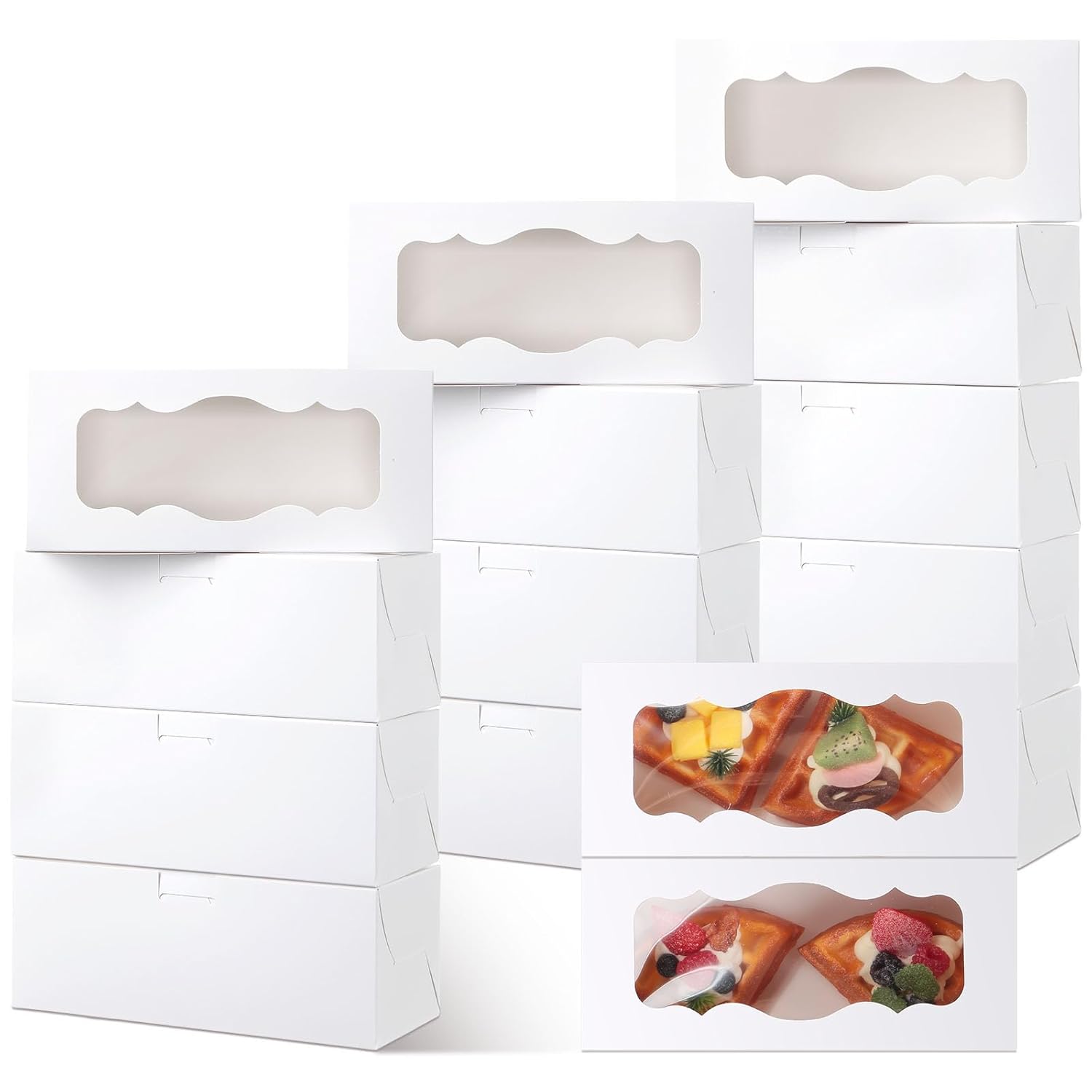 60 Pack White Bakery Boxes with Window Large Cookie Box Treat Boxes ...
