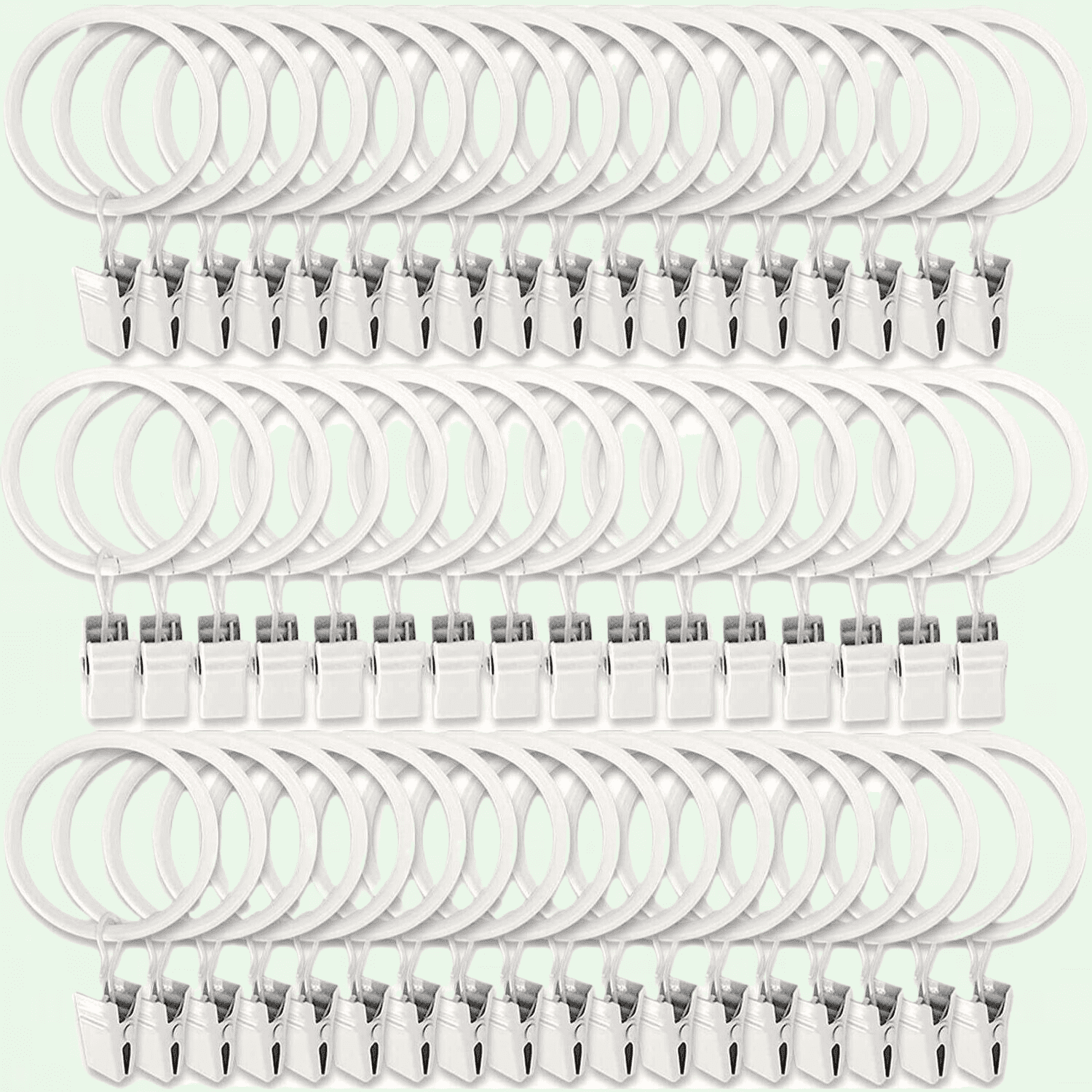 60 Pack White Metal Curtain Rings with Clips, 1.5" Inner Diameter, for ...