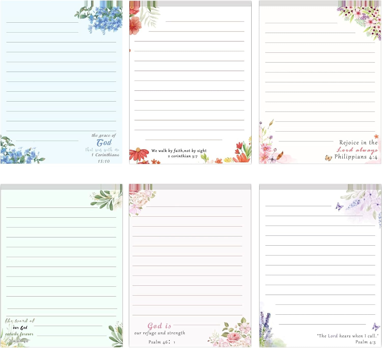 60 Pack Wildflower Bible Stationery Letterhead Paper Christian Flower ...