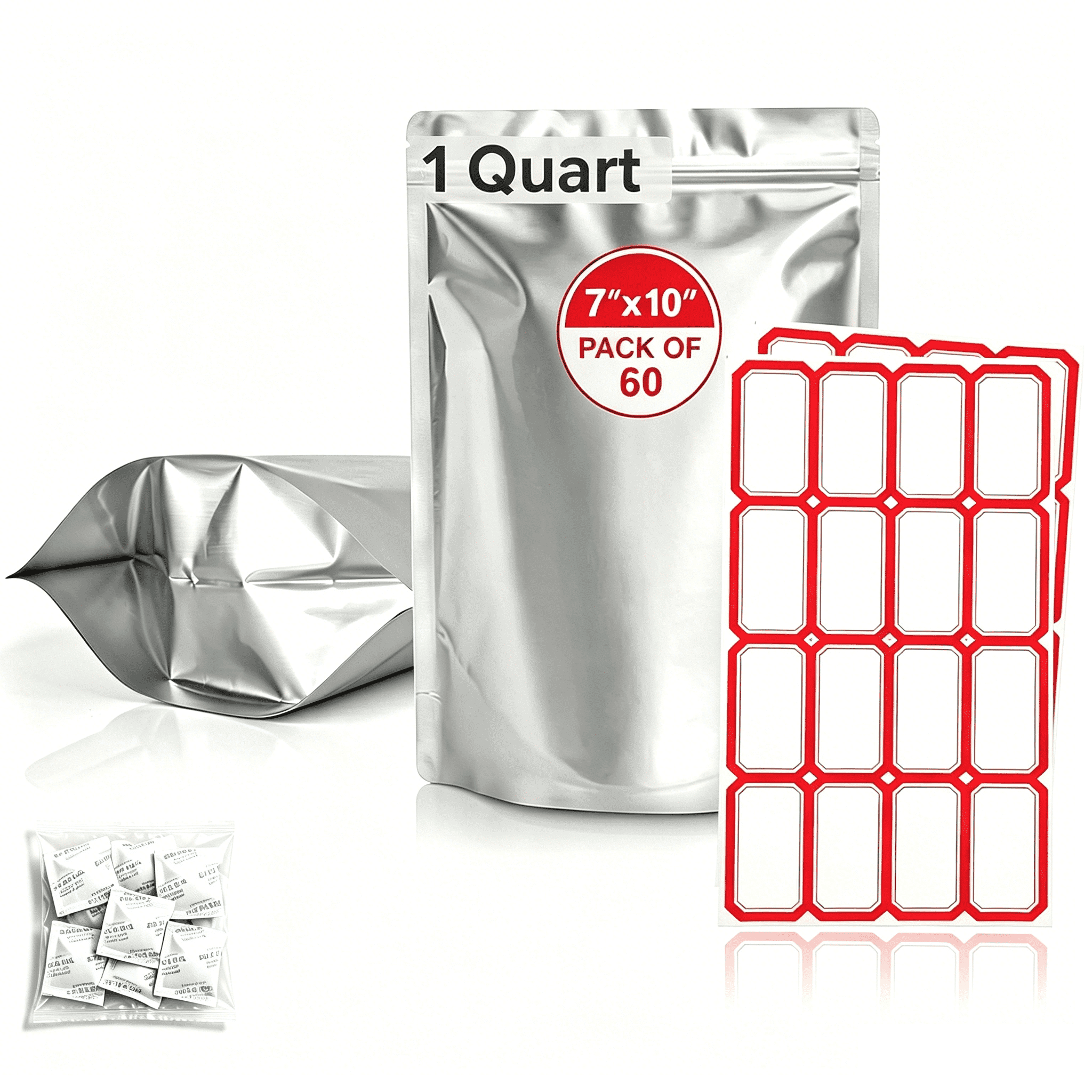 60 Packs Mylar Bags for Food Storage 1 Quart(7"x 10") Reusable Mylar ...