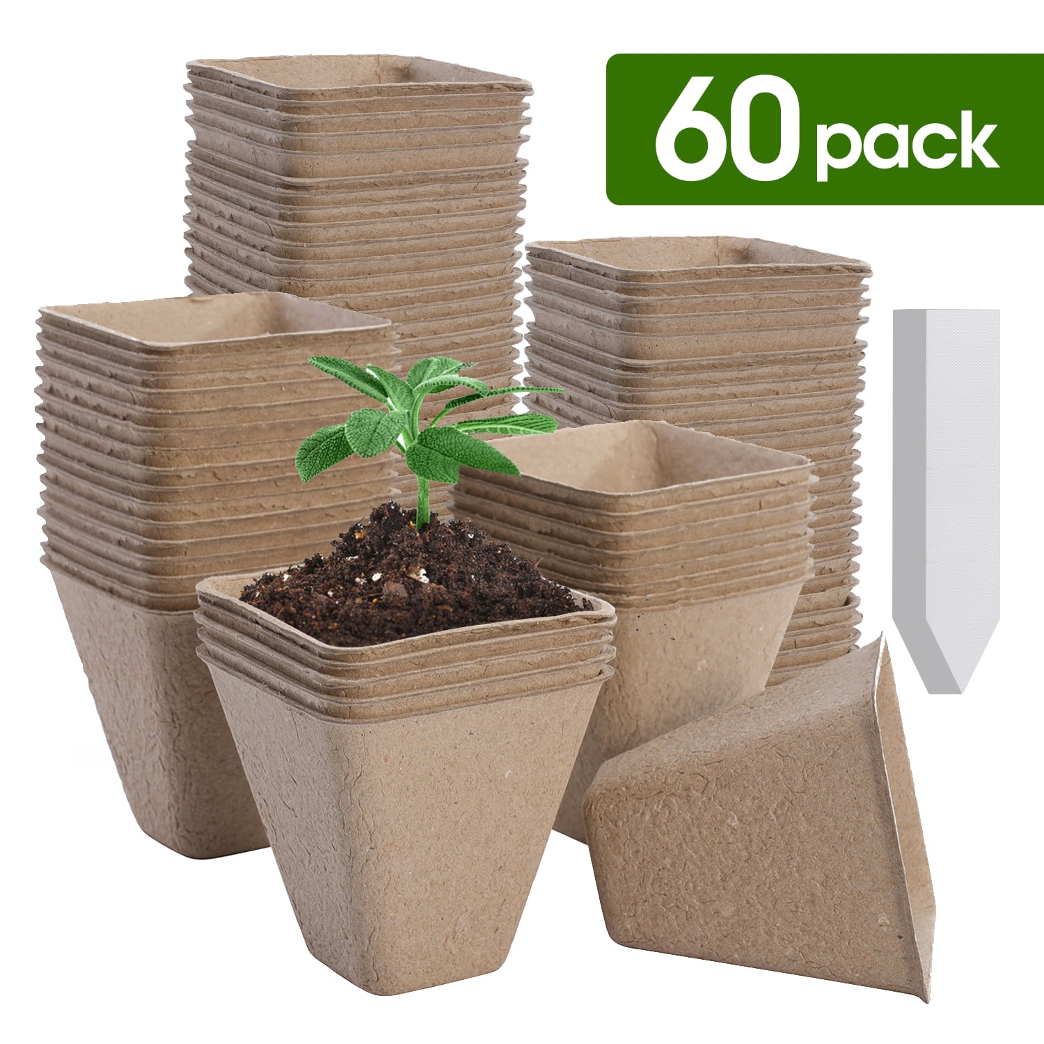 60 Packs Peat Pots Seed Starter Pots Biodegradable Eco-Friendly Organic ...