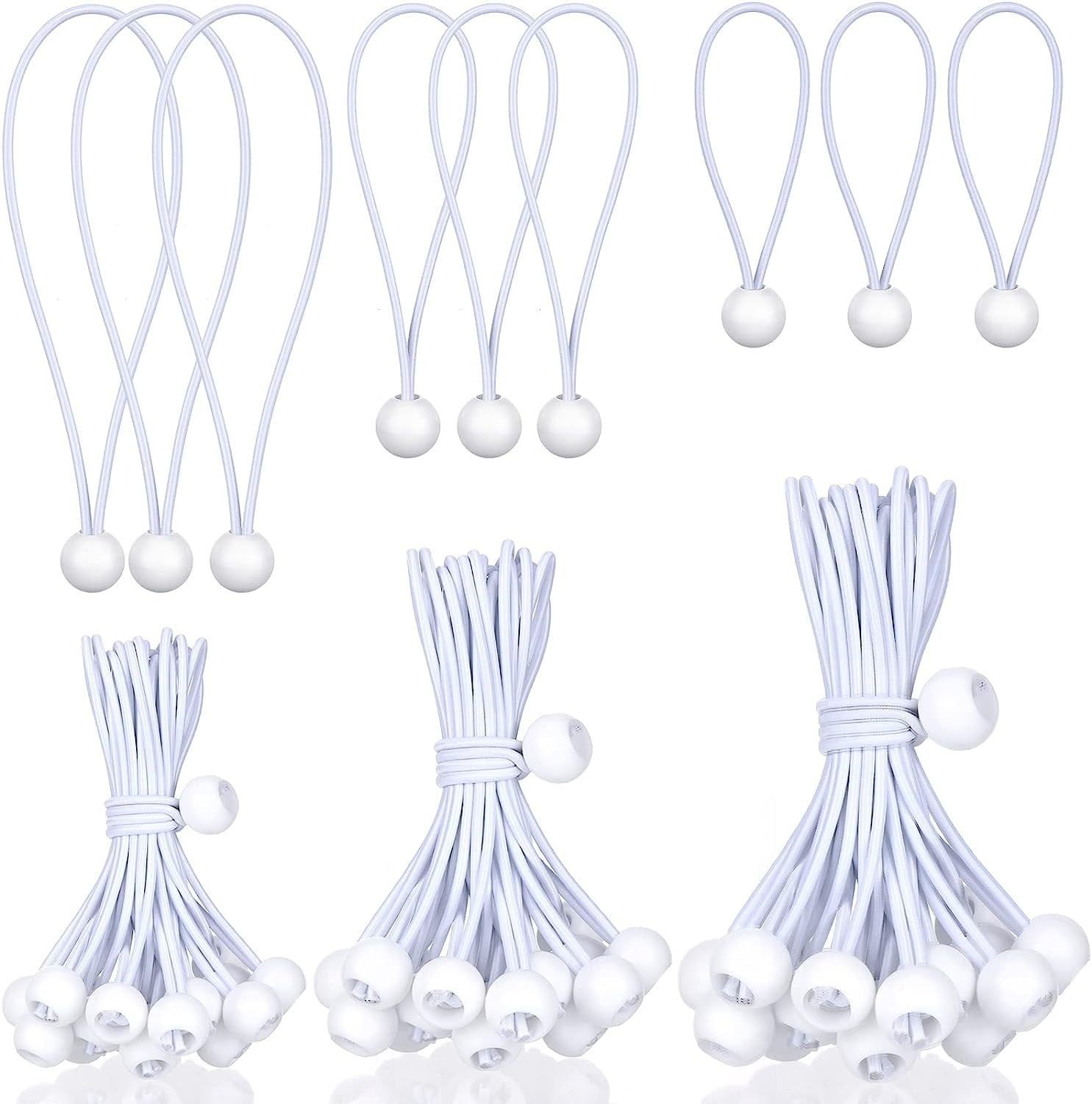 60 Packs White Ball Bungee Cord Assorted Sizes Tarp Tie Dow Heavy Duty ...