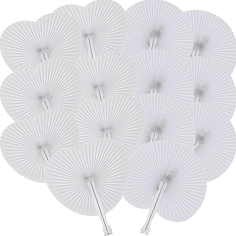 60 Packs White Paper Folding Hand Fans,Decorative Round Wedding ...