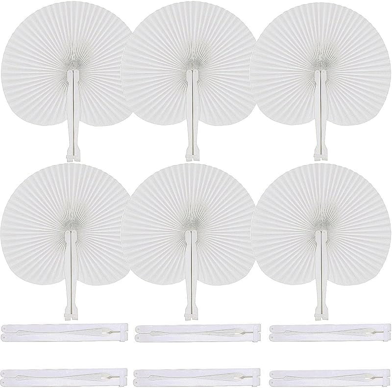 60 Packs White Paper Folding Hand Fans,Decorative Round Wedding ...