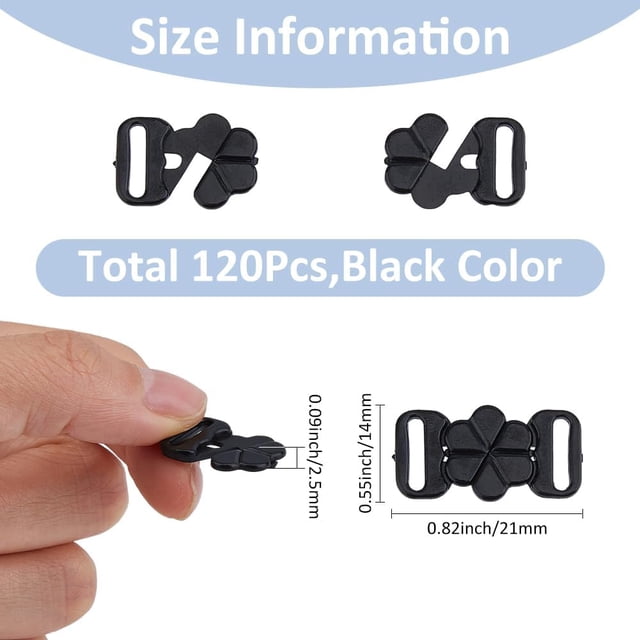 60 Pairs 120Pcs Bra Clips In Front Black Plastic Bra Clasp Fasteners ...