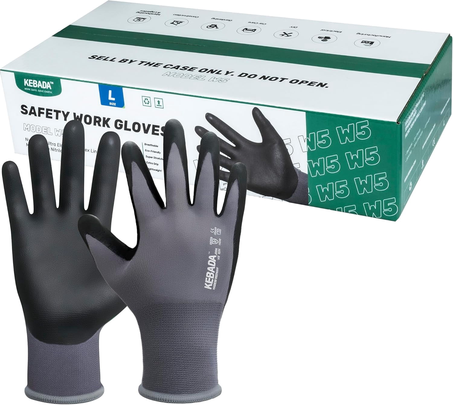 60 Pairs KEBADA Nitrile Coated Work Gloves, Abrasion-Resistant, Grip ...