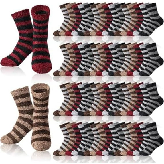 60 Pairs Women Fuzzy Socks Bulk Winter Warm Soft Fluffy Crew Sleeping ...