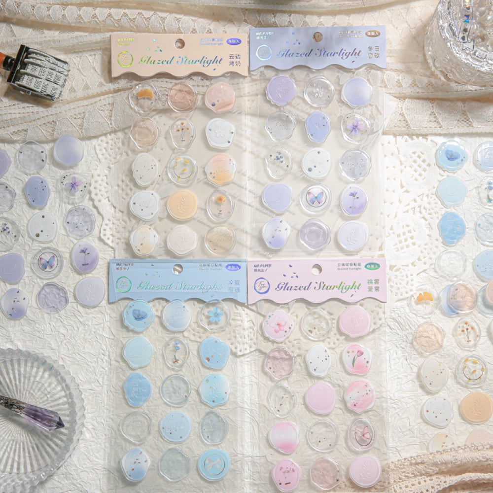 【60 Patterns】Resin Stamp Stickers, Lustrous Starlight, Cute Kawaii Foil ...