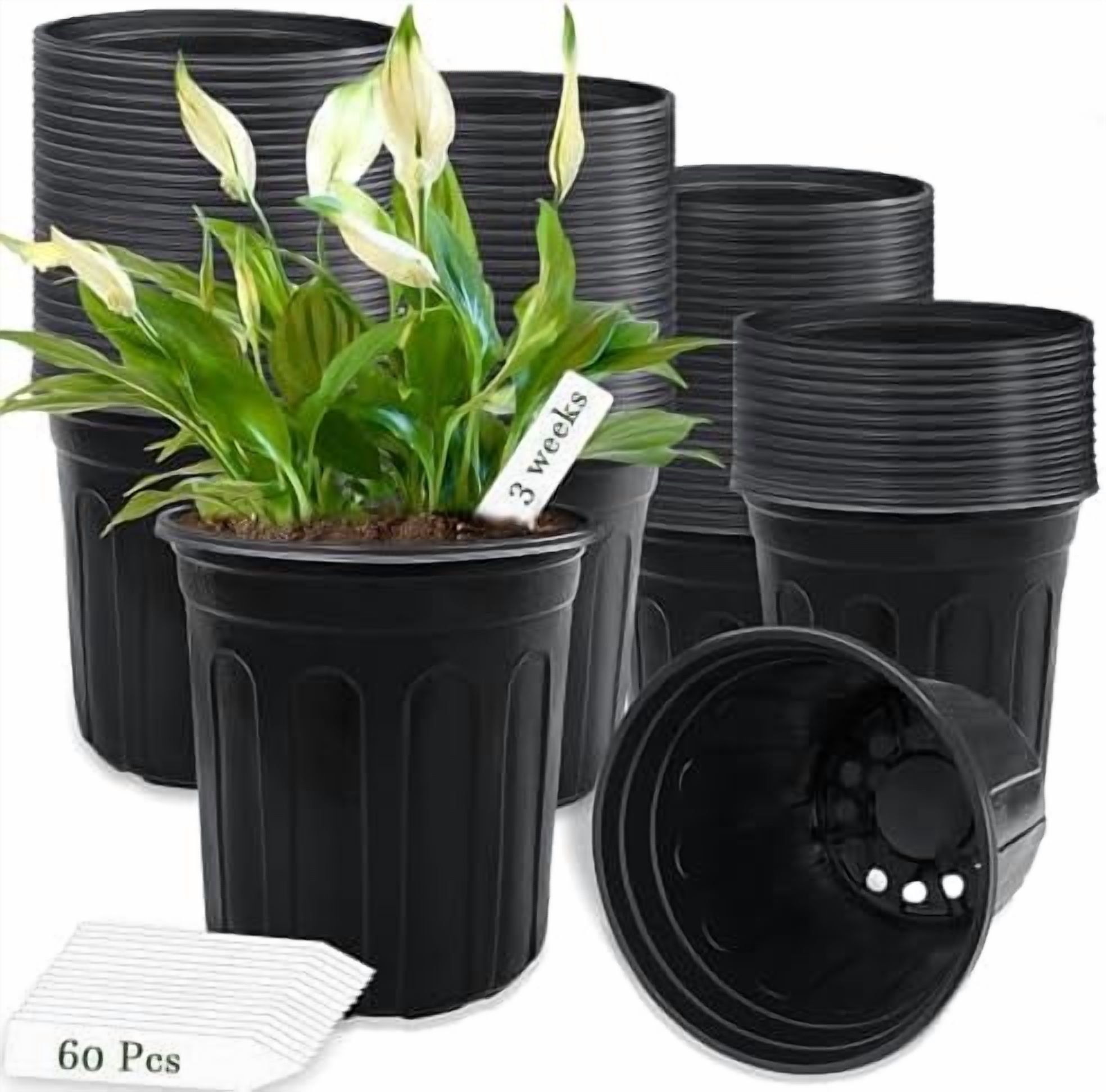 60 Pcs 1 Gallon Plant Nursery Pots,Plastic Pots with Drainage Holes ...