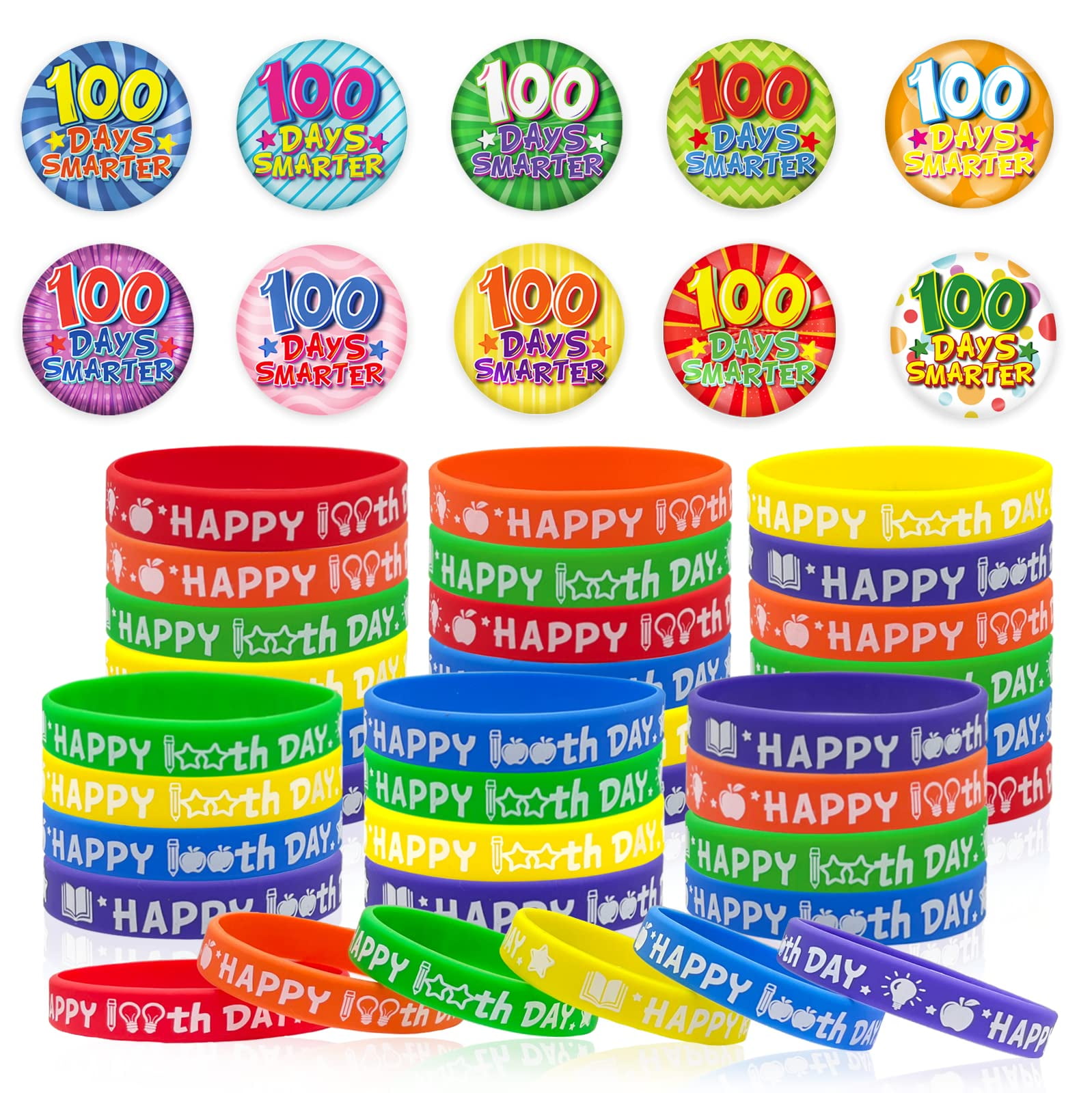 60 Pcs 100 Days of School Set, Included Happy 100th Day Bracelets ...