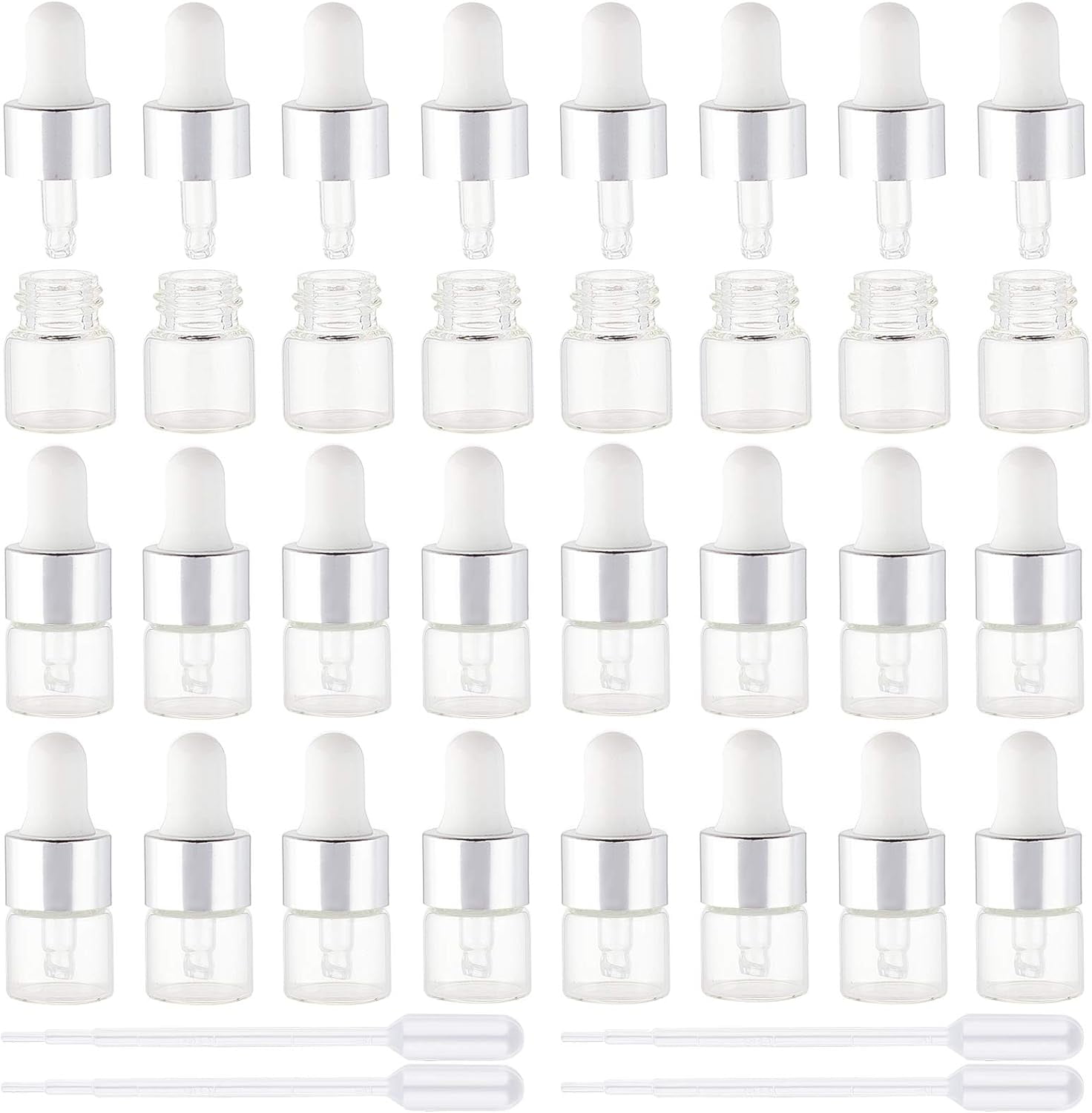 60 Pcs 1ml Glass Mini Dropper Bottles with 4 Pcs Pipettes Sample ...