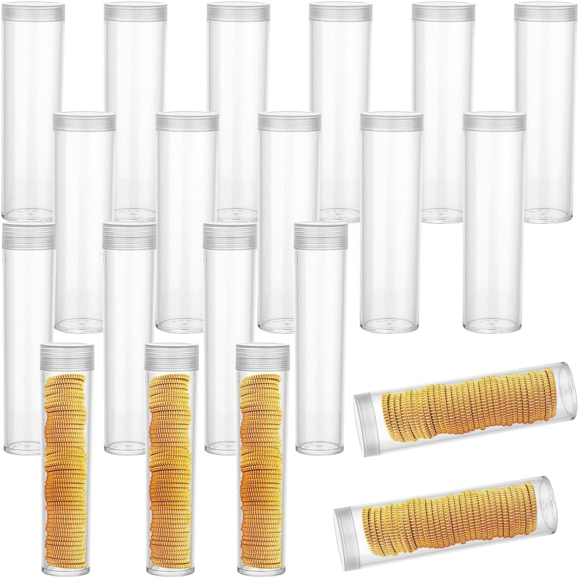 60 Pcs 2-Size Coin Tubes Round Coin Storage Tube Holders Plastic Round ...