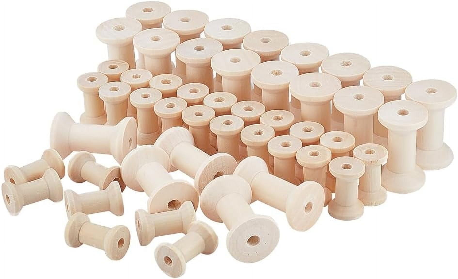 60 Pcs 2 Sizes Empty Wooden Spool Mini Bobbins Natural Wooden Spools ...