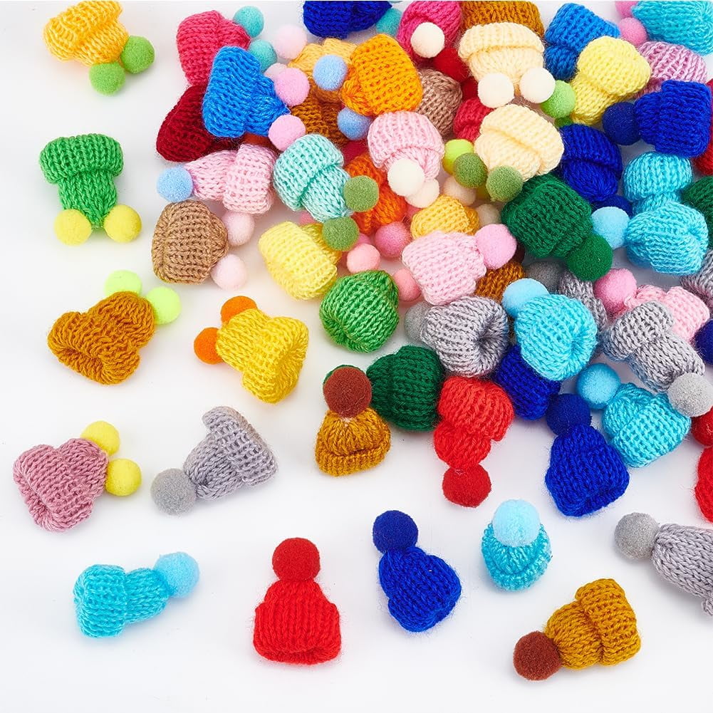 60 Pcs 2 Styles Mini Knitting Hats Christmas Knit Hats Craft Knitting ...