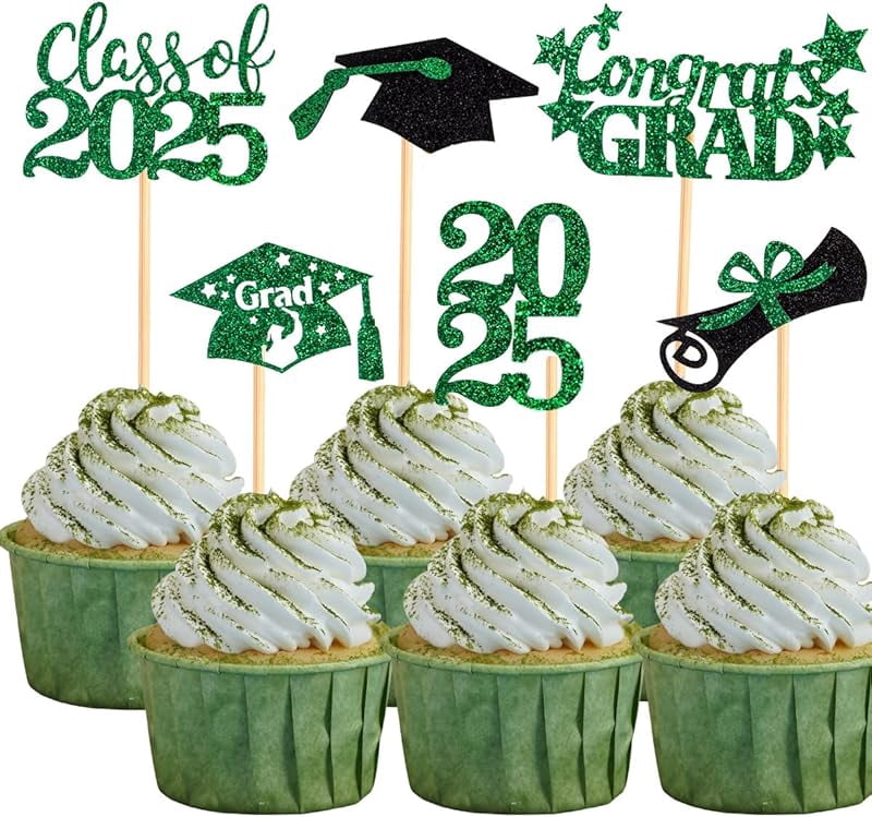 60 Pcs 2025 Graduation Cupcake Toppers,Glitter Class of 2025 Cupcake ...