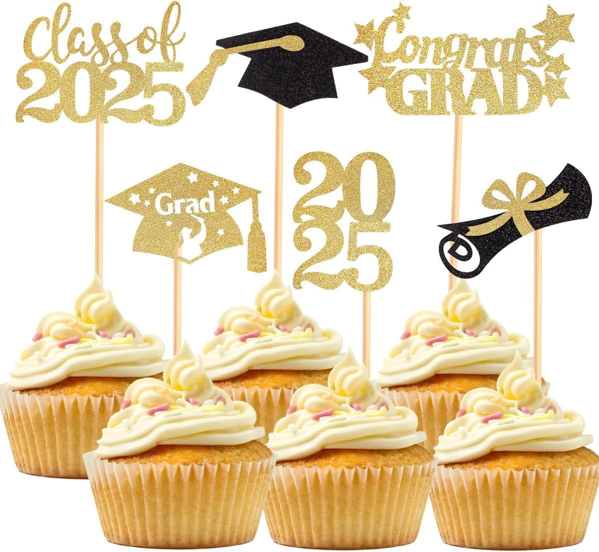 60 Pcs 2025 Graduation Cupcake Toppers,Glitter RST1 Class of 2025 ...