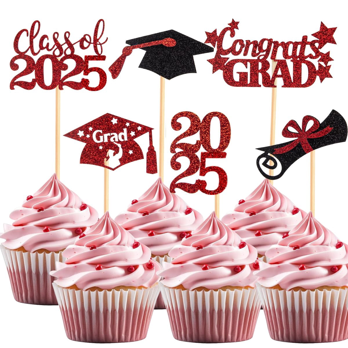 60 Pcs 2025 Graduation IFF17 Cupcake Toppers,Glitter Class of 2025 ...