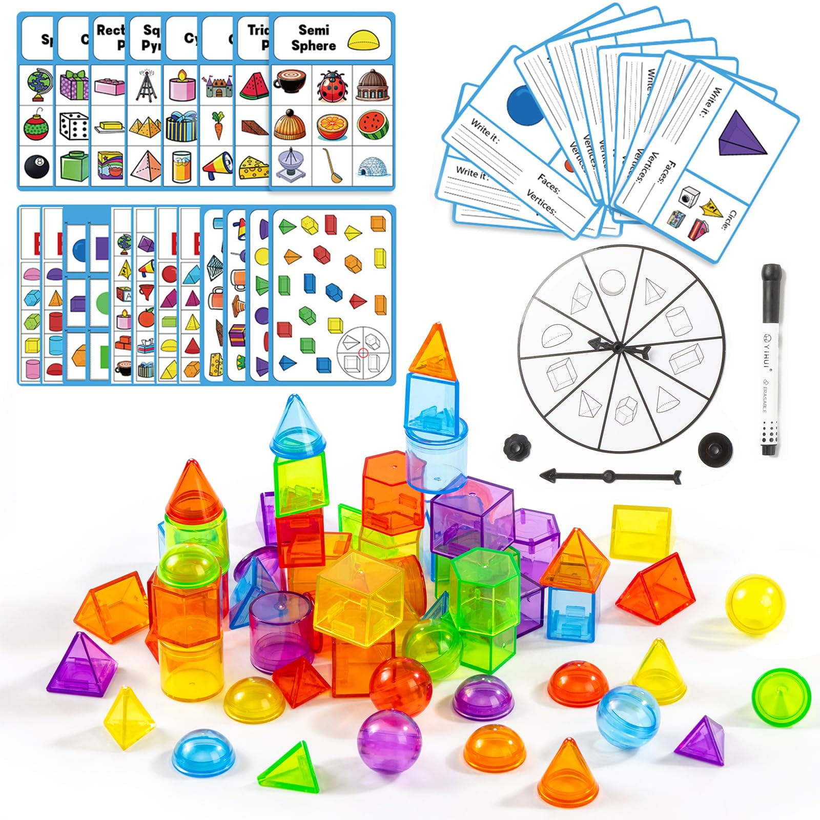 60 Pcs 3D Shapes For Teaching - Light Table Manipulatives - Geometric ...