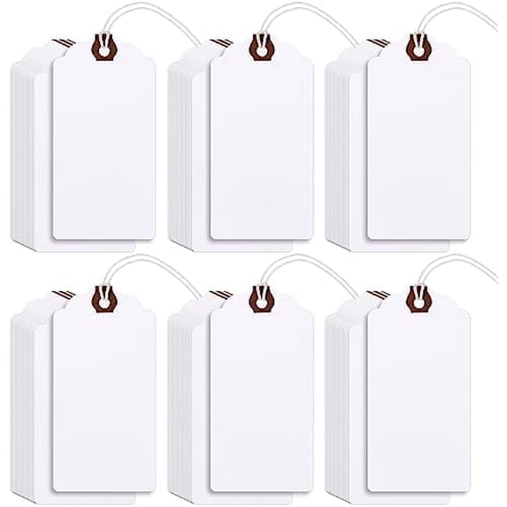 60 Pcs 4 3/4-in x 2 3/8-in Blank Large Paper Gift Tags with String and ...