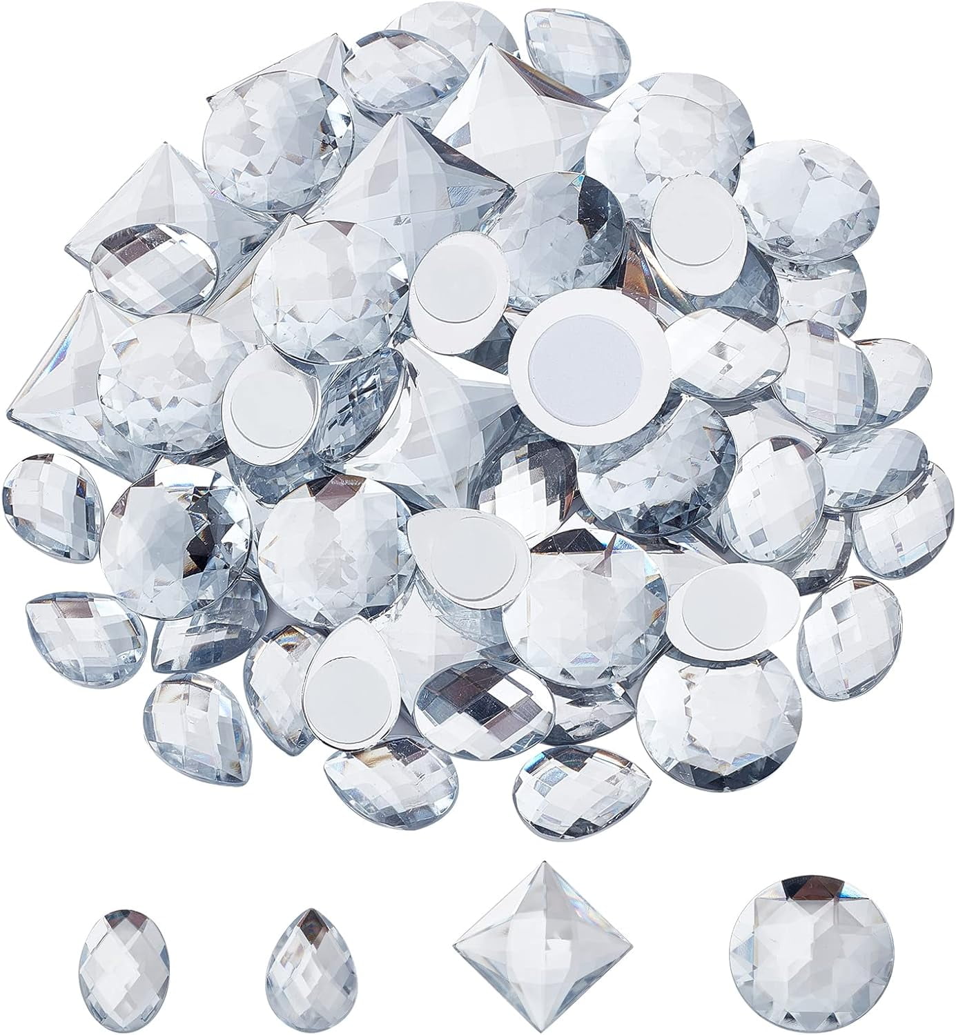 60 Pcs 4 Styles Large Acrylic Self-Adhesive Rhinestone Clear Flat Back ...