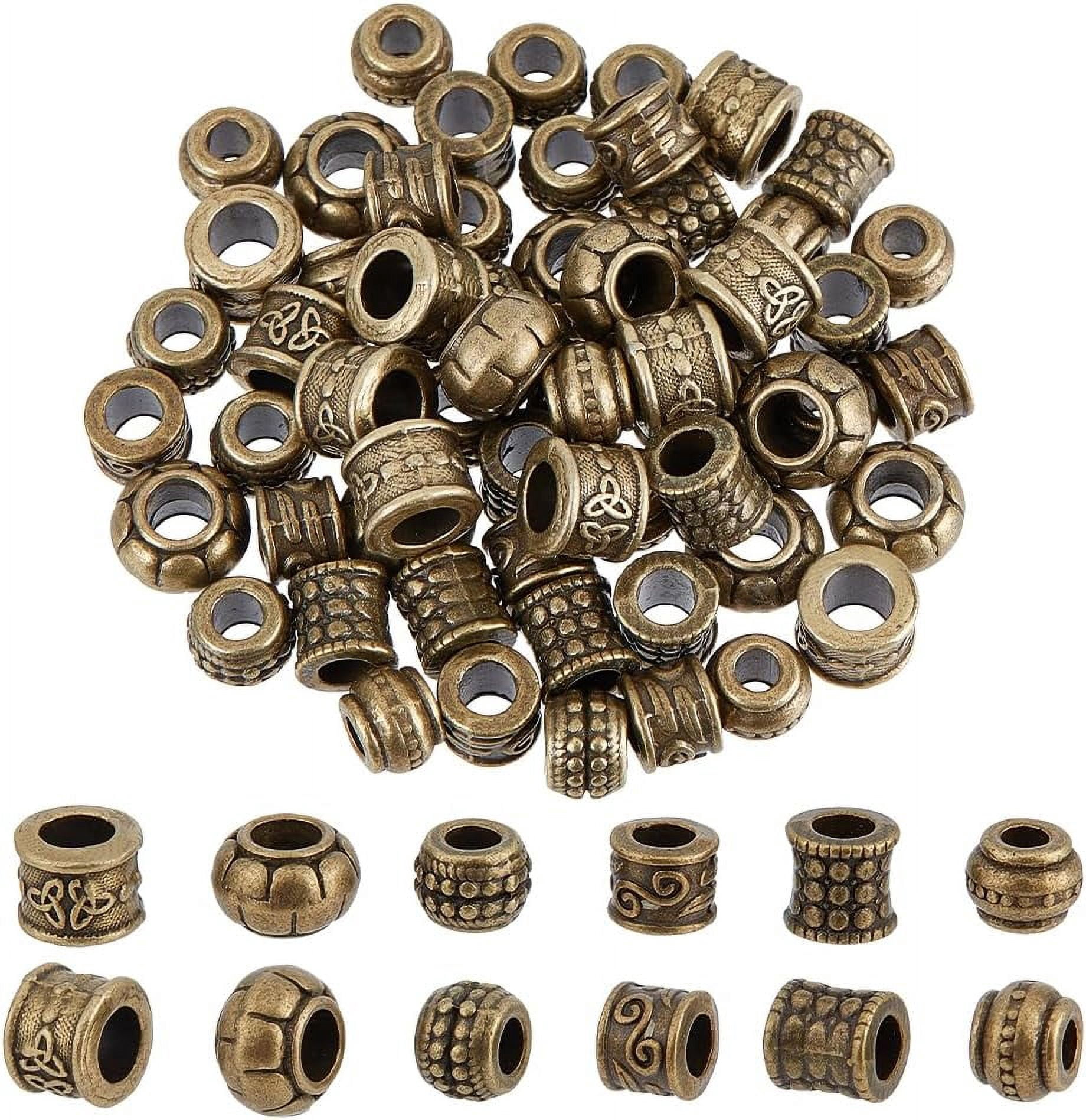 60 Pcs 6 Styles Alloy Spacer Beads Tibetan Style Column Beads Large ...