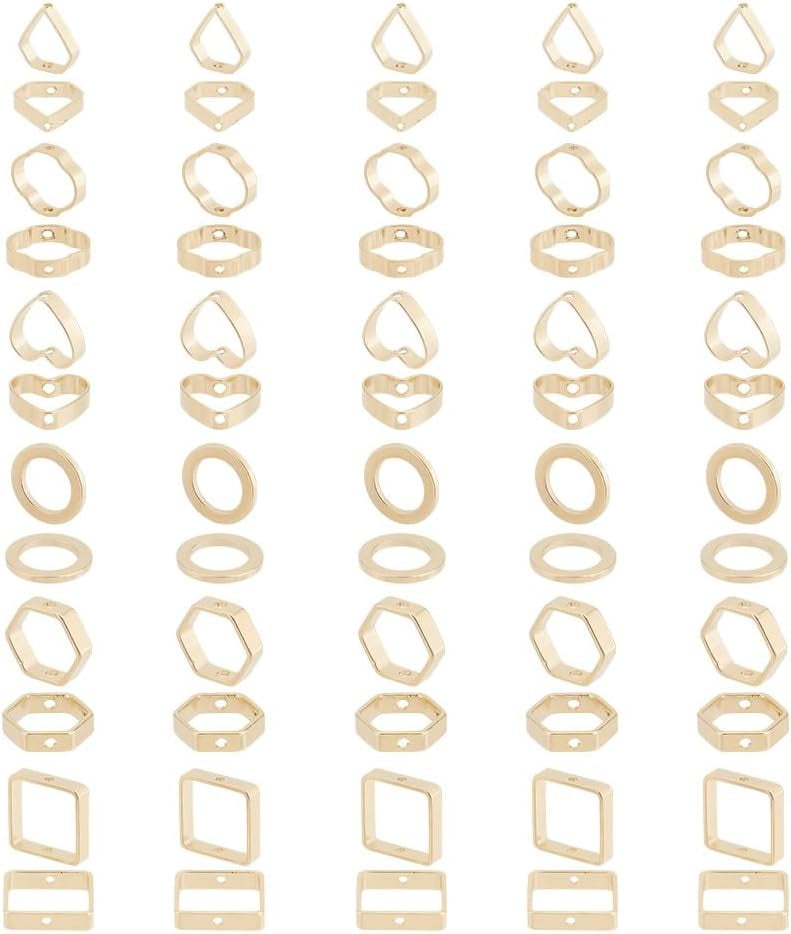 60 Pcs 6 Styles Brass Bead Frame Real 24k Gold Plated Square & Flower ...