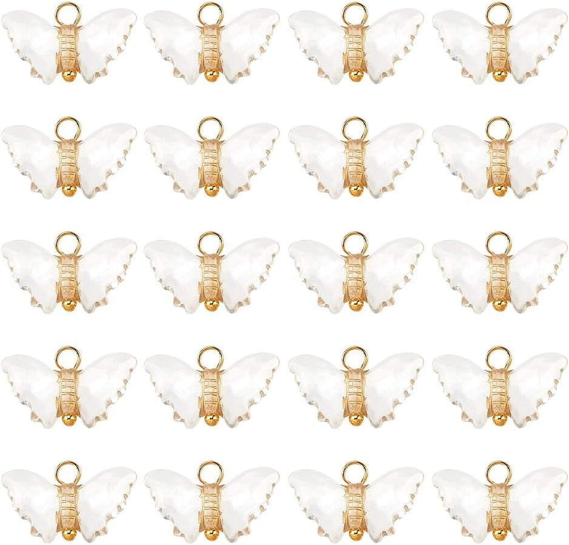 60 Pcs Acrylic Butterfly Charms 304 Stainless Steel Transparent Pendant ...
