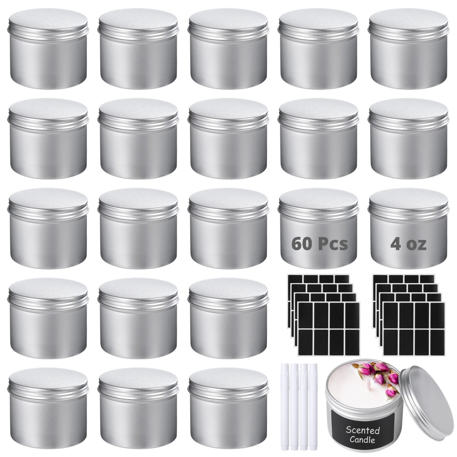 60 Pcs Aluminum Cans, 4 oz Tin Container Metal Tin Can with Lid, Small ...