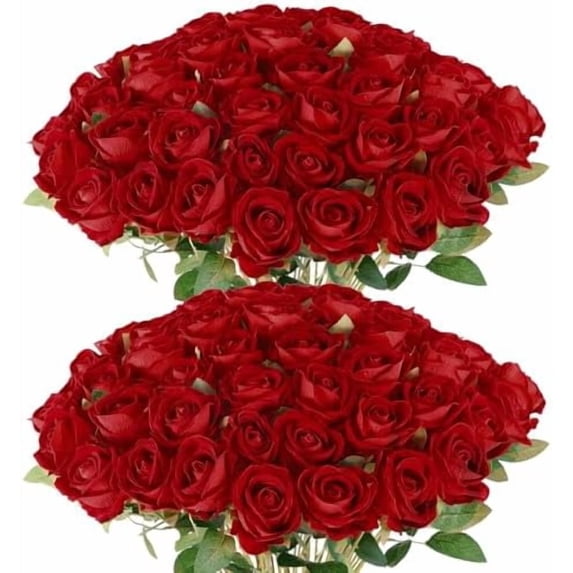 60 Pcs Artificial Roses Bulk Velvet Silk Roses Red Rose Flowers for ...