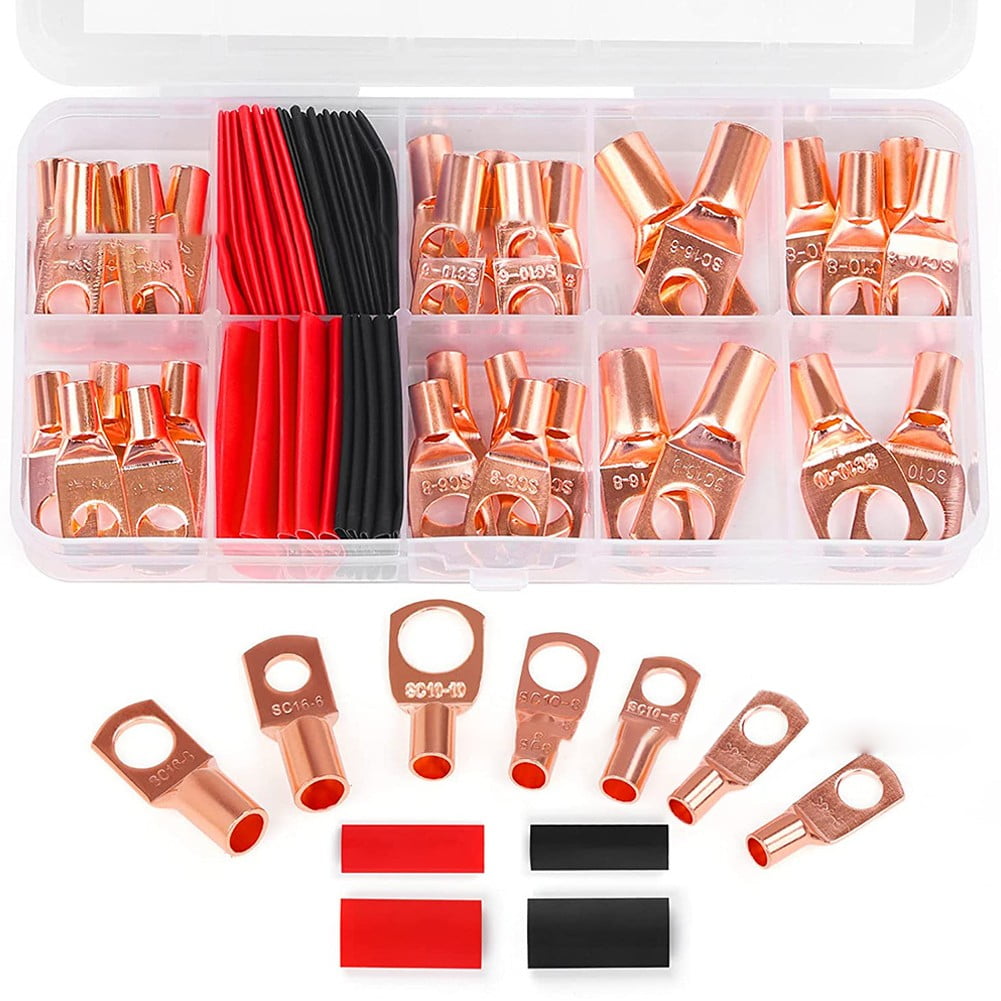 60 Pcs Assortment Car Auto Copper Ring Terminal Wire Crimp Connector ...