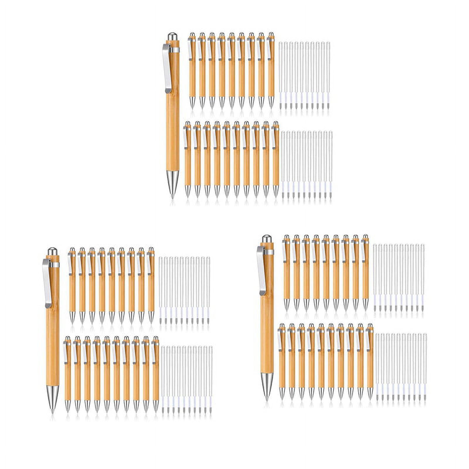 60 Pcs Bamboo Retractable Ballpoint Pen and 60 Pcs Extra Refills, Black ...