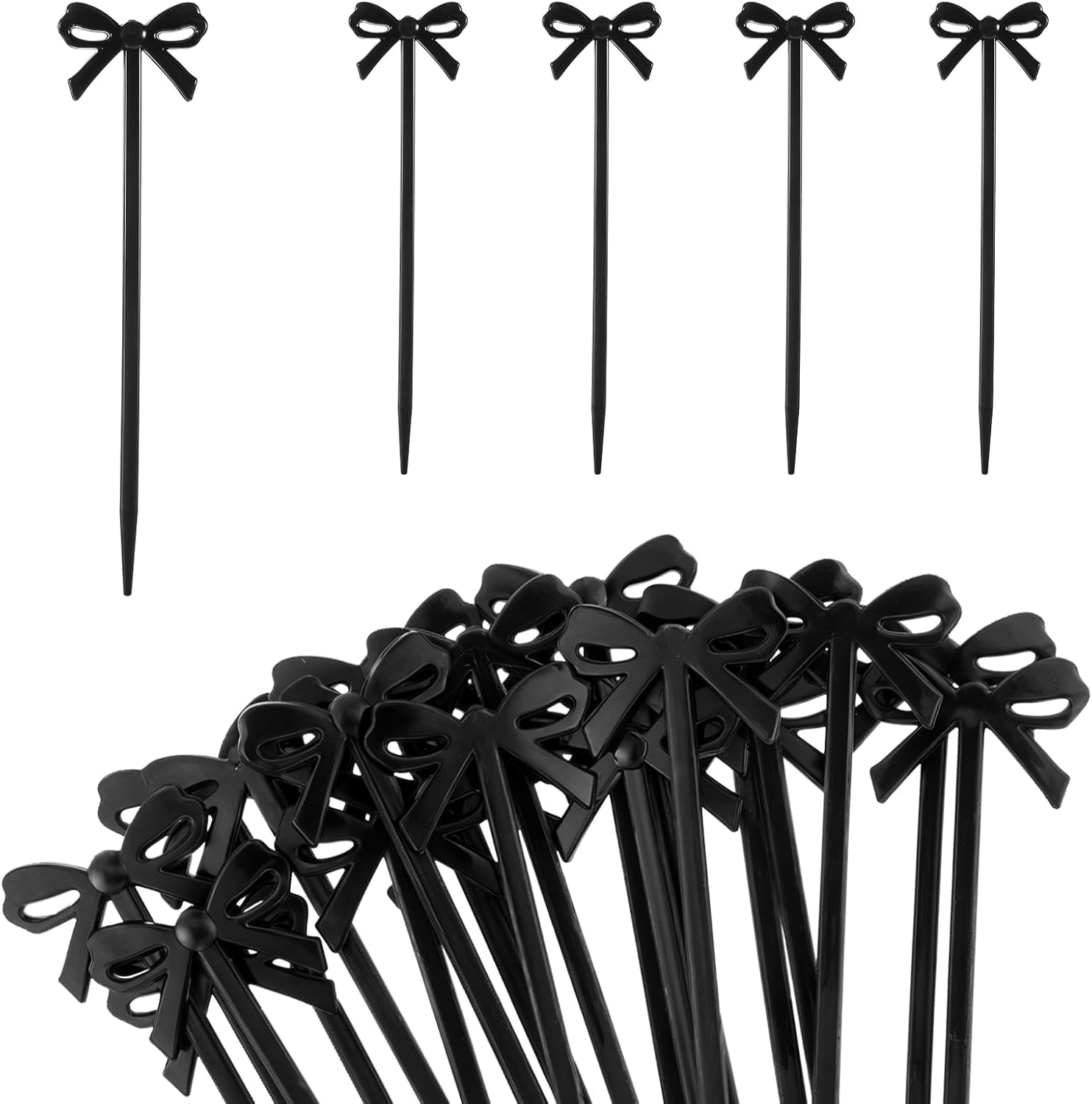 60 Pcs Black Cocktail Picks, Black Bow Decor Cupcake Toppers Fruit Fork ...