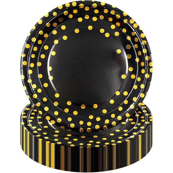 60-Pcs Black and Gold Plates, Cake and Dessert Plates, Paper Plates for ...