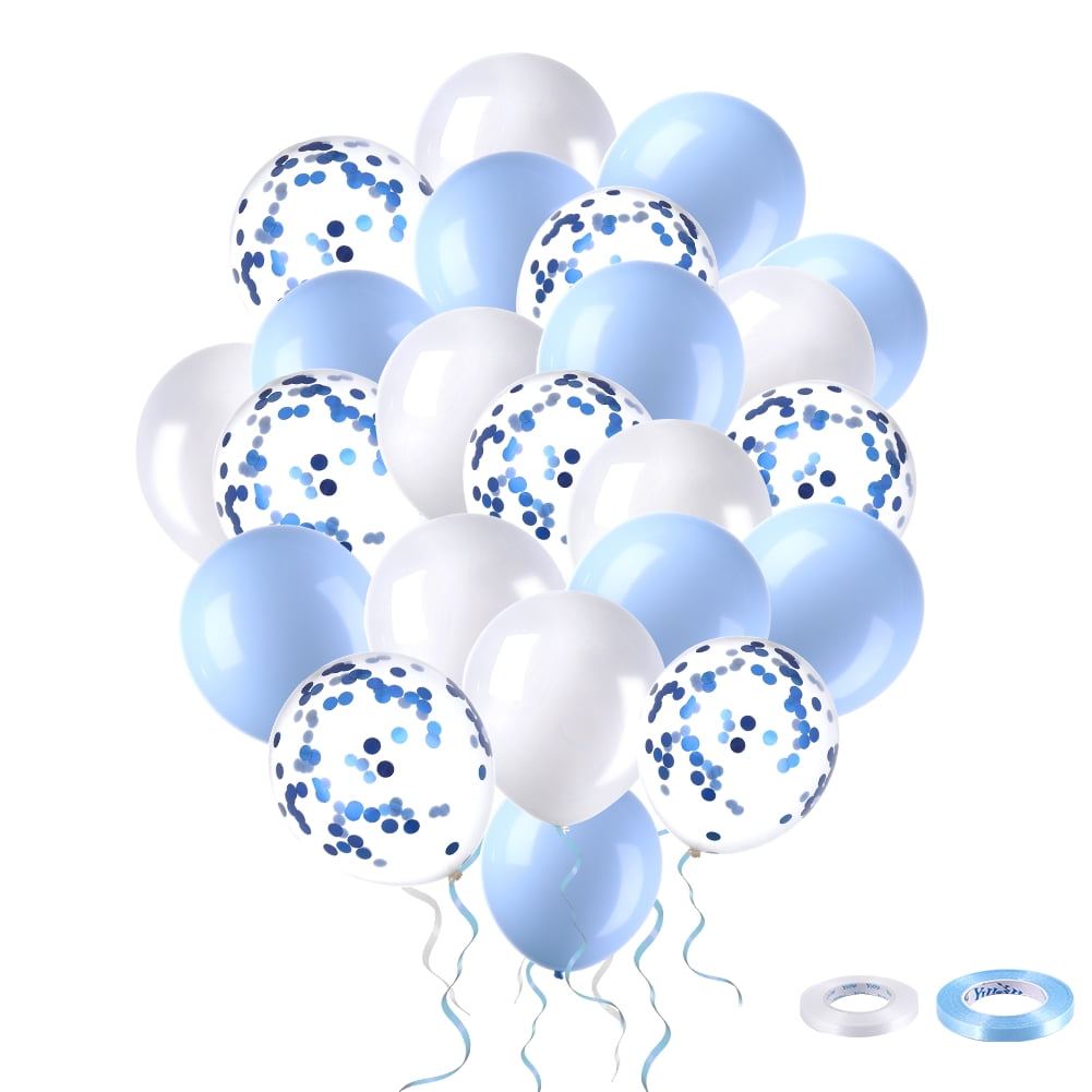 60 Pcs Blue and White Balloons, Royal Blue Confetti Balloons, Thickened ...
