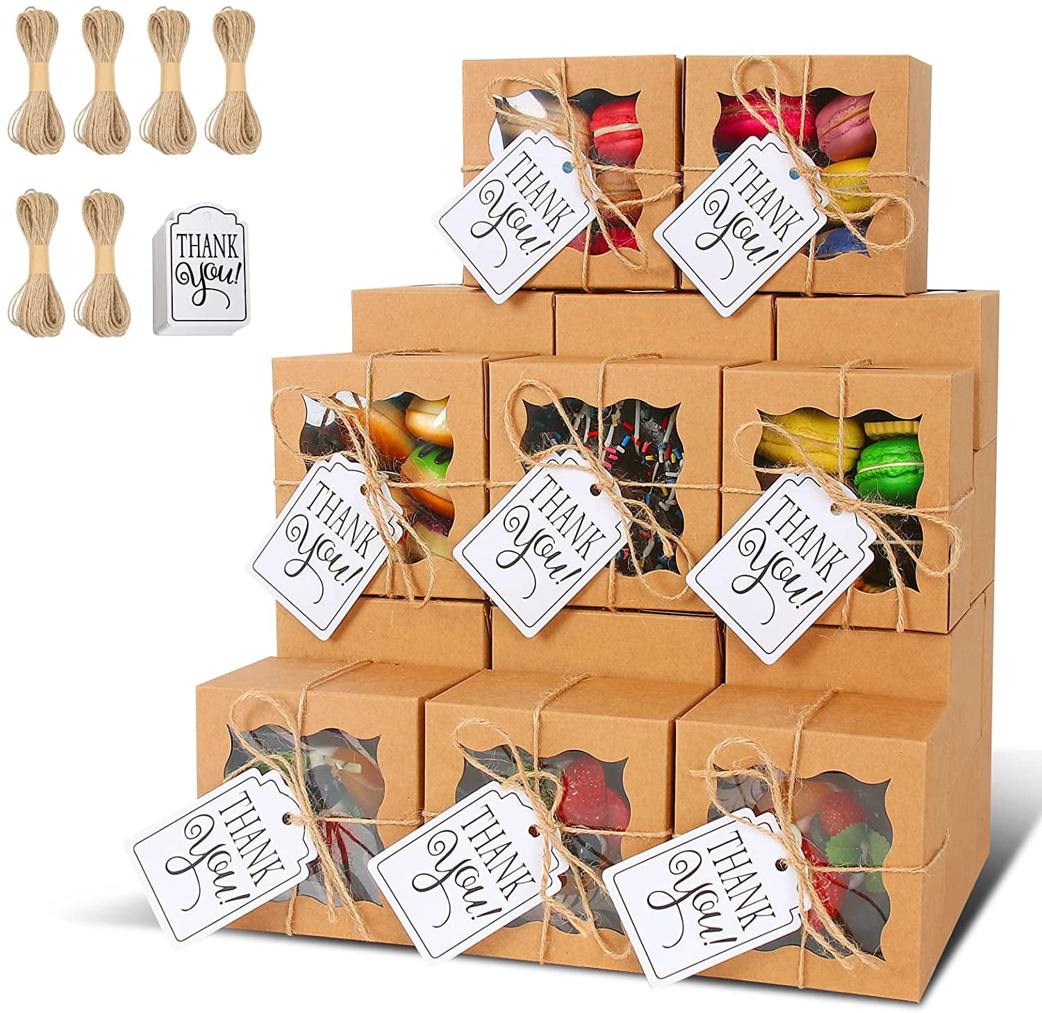 60 Pcs Brown Bakery Boxes with Window Individual Cupcake Boxes 4x4x2.5 ...