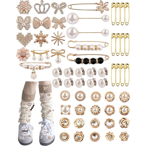 60 Pcs Charms for Socks Shoe, Gold Brooches and Pins for Women, DIY ...