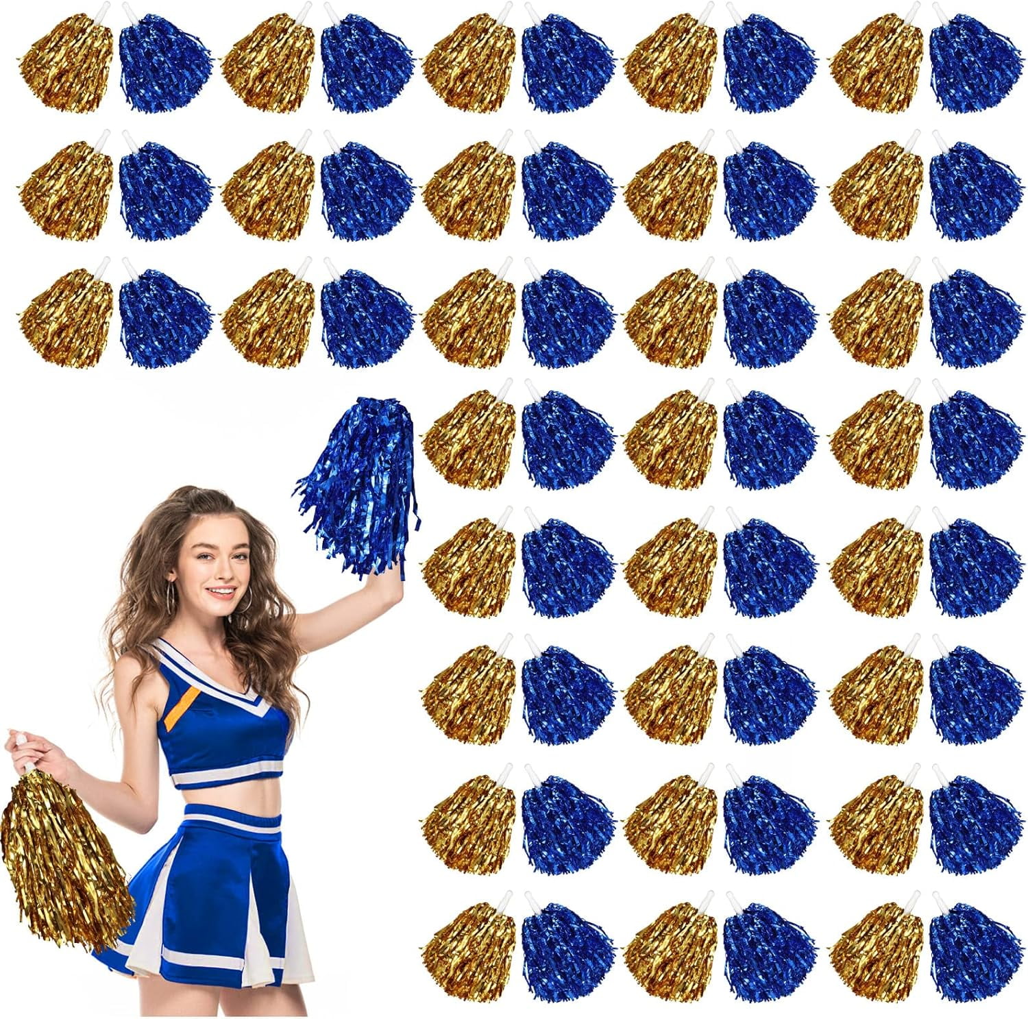 60 Pcs Cheerleading Pom Poms Cheer Pompoms Metallic Foil Pompoms with ...
