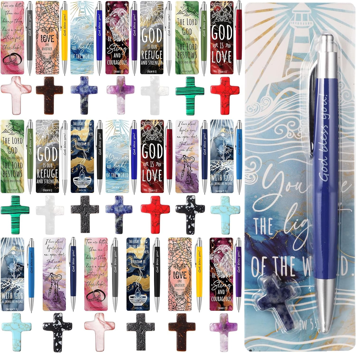 60 Pcs Christian Gifts Bulk for Church Cross Crystal Stones Bible Verse ...