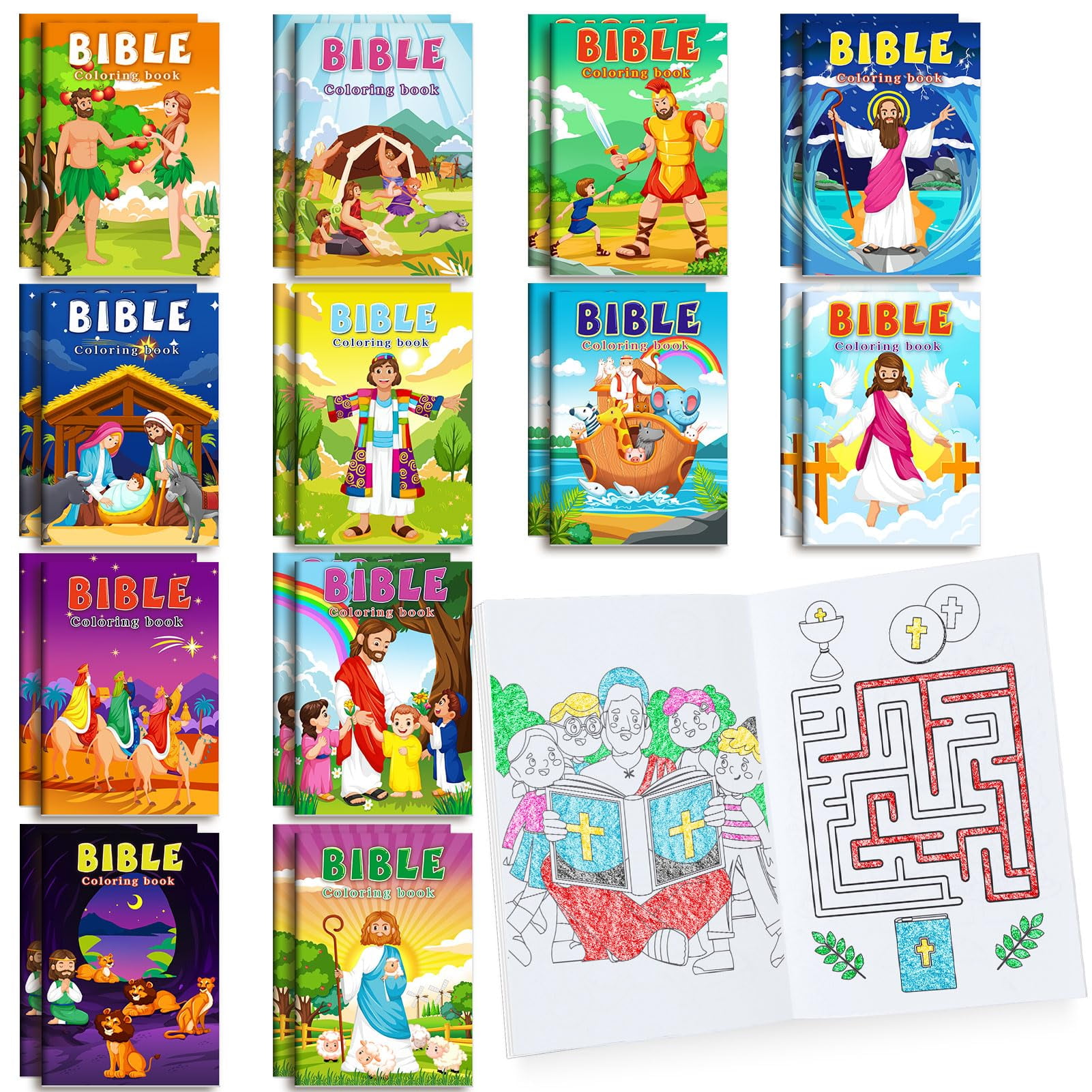 60 Pcs Christian Mini Coloring Books Kids Bible Verse Religious Small ...