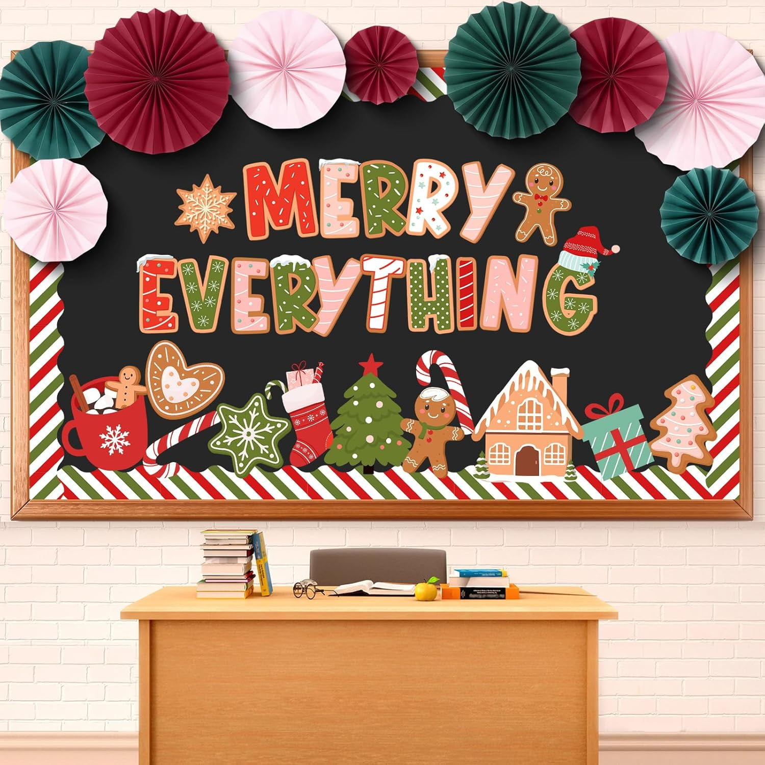 60 Pcs Christmas Bulletin Board Decorations with Paper Fans Merry ...