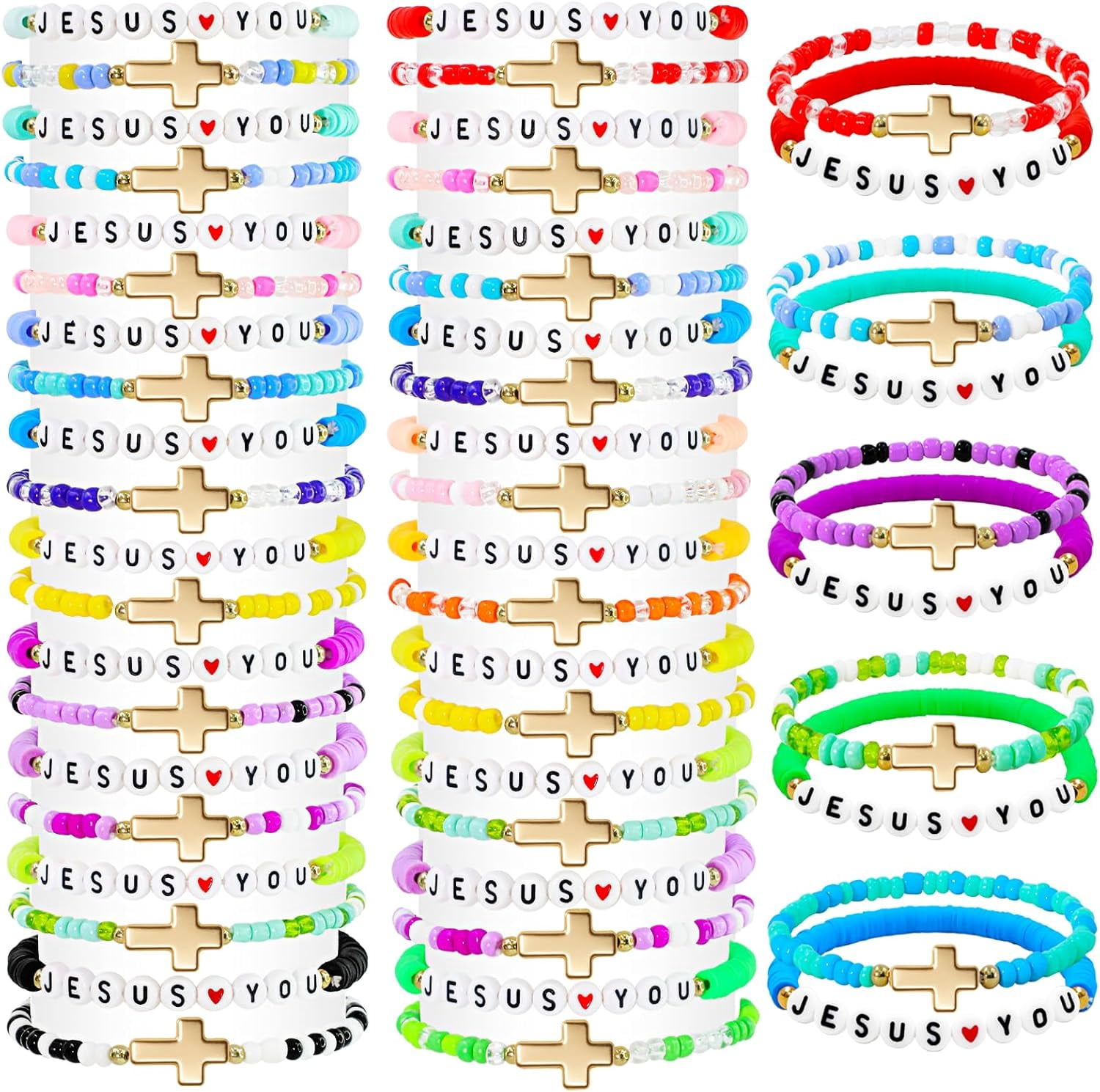 60 Pcs Colorful Friendship Bracelet, Stackable Elastic Cute Beaded ...