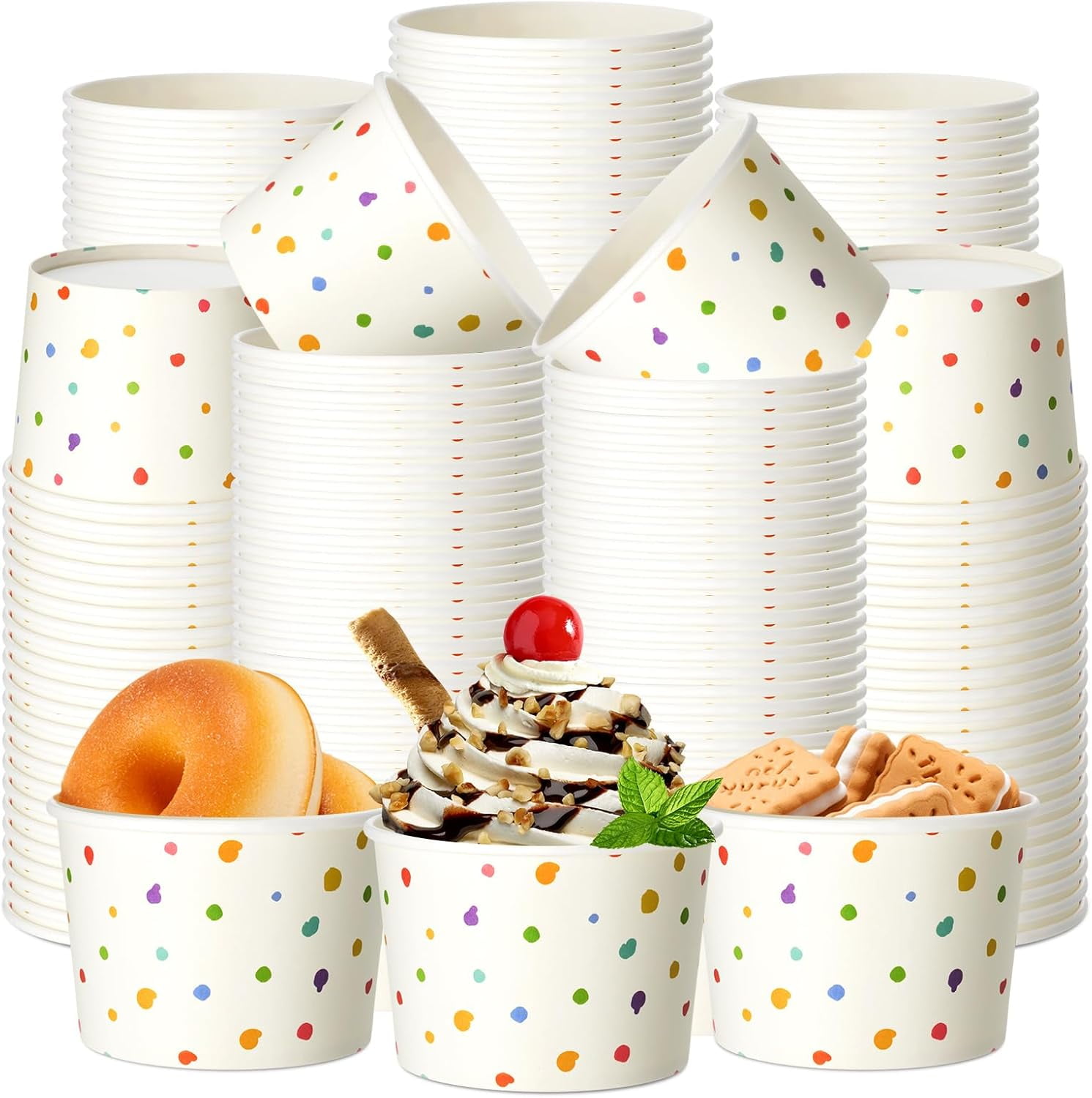60 Pcs Colorful Polka Dot Ice Cream Paper Cups 9 oz Colorful Dots ...