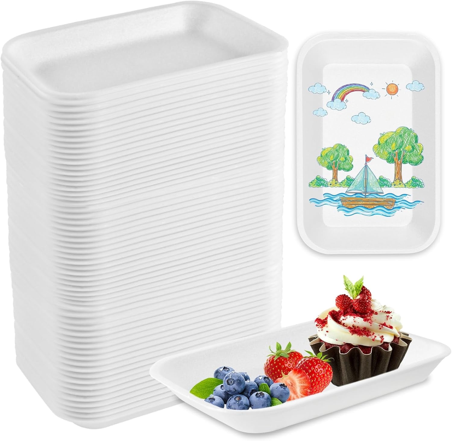 60 Pcs Crafts Foam Trays, White Foam Supermarket Disposable Poultry ...