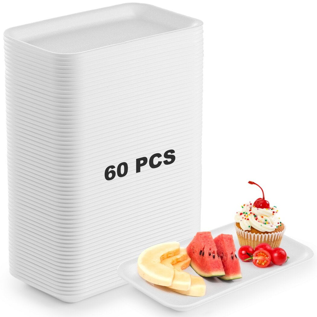 Disposable White Foam Craft Food Trays For Painting BBQ 60-Pack White ...